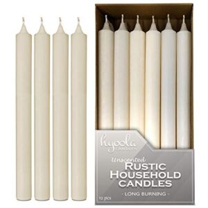 Hyoola 10 Inch Dinner Candles - 12 Pack - Wool White Tall Candles - Unscented Rustic Candles - Long Burning Candle Sticks