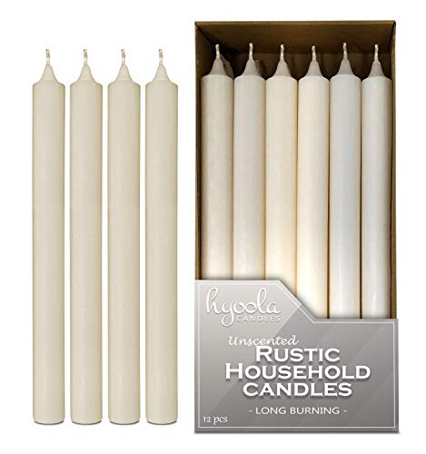 Hyoola 10 Inch Dinner Candles - 12 Pack - Wool White Tall Candles - Unscented Rustic Candles - Long Burning Candle Sticks