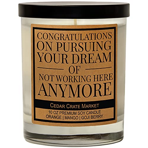 Congrats on Pursuing Your Dream of not Working Here Anymore - Congratulations, Going Away Gift for Coworker, Farewell Gifts for Coworker, Boss Leaving, New Job Gift for Women, Men, Funny Candle Gift