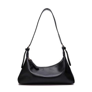 jisen pu leather shoulder clutch bag with zipper closure for women girls retro lightweight purse tote handbag black