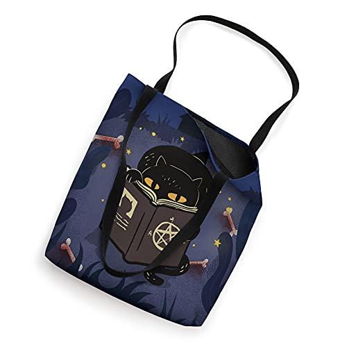 Black Cat Witch Magic Spell Book Curse Witchy Halloween Cute Tote Bag