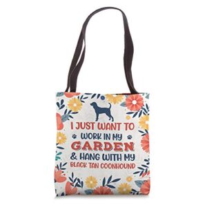 black and tan coonhound mom garden plant gardener dog gift tote bag