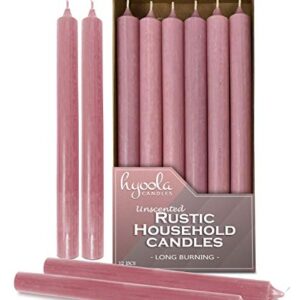 Hyoola 10 Inch Dinner Candles - 12 Pack - Rose Pink Tall Candles - Unscented Rustic Candles - Long Burning Candle Sticks