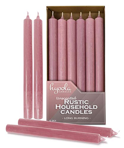 Hyoola 10 Inch Dinner Candles - 12 Pack - Rose Pink Tall Candles - Unscented Rustic Candles - Long Burning Candle Sticks