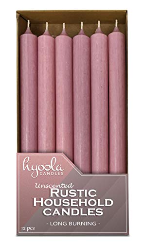 Hyoola 10 Inch Dinner Candles - 12 Pack - Rose Pink Tall Candles - Unscented Rustic Candles - Long Burning Candle Sticks