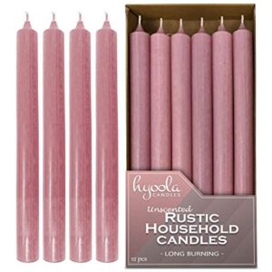 Hyoola 10 Inch Dinner Candles - 12 Pack - Rose Pink Tall Candles - Unscented Rustic Candles - Long Burning Candle Sticks