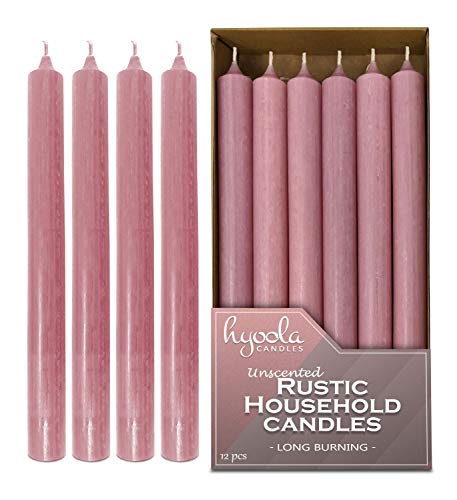 Hyoola 10 Inch Dinner Candles - 12 Pack - Rose Pink Tall Candles - Unscented Rustic Candles - Long Burning Candle Sticks