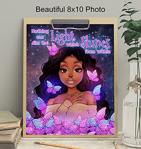 African American Girls Wall Art - Black Art - Little Girls Bedroom Decor - Teen Room - Inspirational Positive Quotes Wall Decor - Motivational Poster - Uplifting Encouragement Daughter Gifts for Women