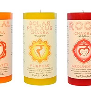 Crystal Journey Pillar Chakra Candles Bundle of 3 (Sacral Chakra, Solar Plexus Chakra, Root Chakra)