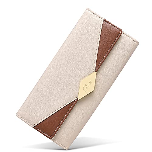 CLUCI Women Wallet Soft Leather Designer Trifold Multi Card Organizer Lady Clutch Beige