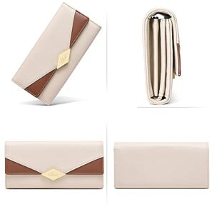 CLUCI Women Wallet Soft Leather Designer Trifold Multi Card Organizer Lady Clutch Beige