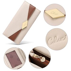 CLUCI Women Wallet Soft Leather Designer Trifold Multi Card Organizer Lady Clutch Beige