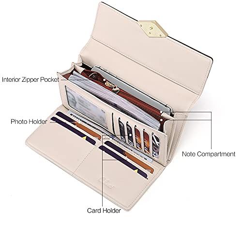 CLUCI Women Wallet Soft Leather Designer Trifold Multi Card Organizer Lady Clutch Beige