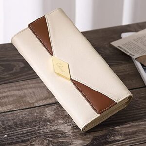 CLUCI Women Wallet Soft Leather Designer Trifold Multi Card Organizer Lady Clutch Beige