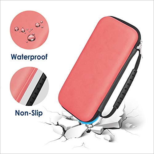 Simpeak Accessories Case Compatible with Switch Lite, Travel Carrying Case Hard Shell Storage Bag for Console and Accessories, with Tempered Glass and Silicone Protective Case for Girls Coral Pink