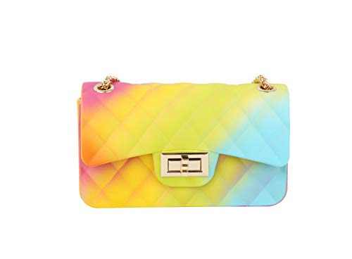 Jelly Purse for Women Rainbow Quilted Crossbody Evening Shoulder bag by Soulfina (Multi I)