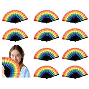 ams rainbow hand fans, pride fan folding hand fan, colorful hand held fan, plastic folding fan for music festival events and dance supplies (10pcs black slats).