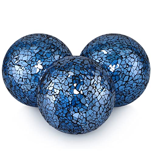 MDLUU Decorative Glass Balls, Mosaic Sphere, Decorative Orbs, Centerpiece Balls for Bowls, Vases, Dining Table Decor, Diameter 4 Inches, Pack of 3 (Turquoise Blue)