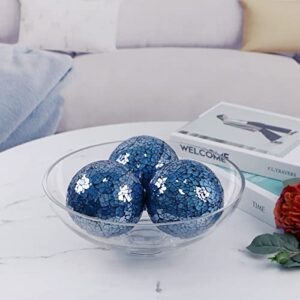 MDLUU Decorative Glass Balls, Mosaic Sphere, Decorative Orbs, Centerpiece Balls for Bowls, Vases, Dining Table Decor, Diameter 4 Inches, Pack of 3 (Turquoise Blue)