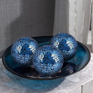 MDLUU Decorative Glass Balls, Mosaic Sphere, Decorative Orbs, Centerpiece Balls for Bowls, Vases, Dining Table Decor, Diameter 4 Inches, Pack of 3 (Turquoise Blue)