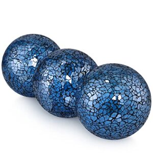 MDLUU Decorative Glass Balls, Mosaic Sphere, Decorative Orbs, Centerpiece Balls for Bowls, Vases, Dining Table Decor, Diameter 4 Inches, Pack of 3 (Turquoise Blue)