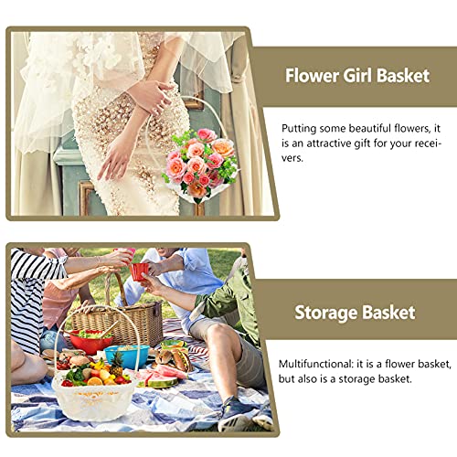 BESPORTBLE Wicker Basket with Handle Rattan Picnic Basket Woven Flower Girl Basket Rustic Storage Basket for Wedding Home Outdoor