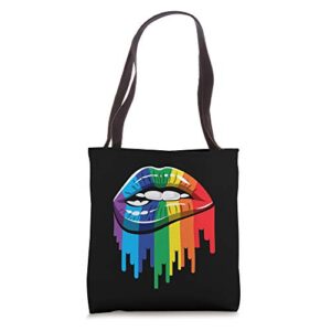 womens casual color lips print 80s design tote bag