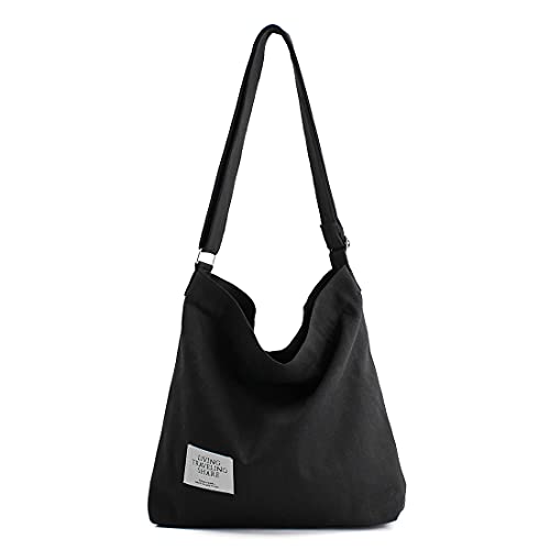 TANOSII Canvas Tote Bag Womens Hobo Handbag Casual Shoulder Bag Shopping Bag Large Size Crossbody Bag Black