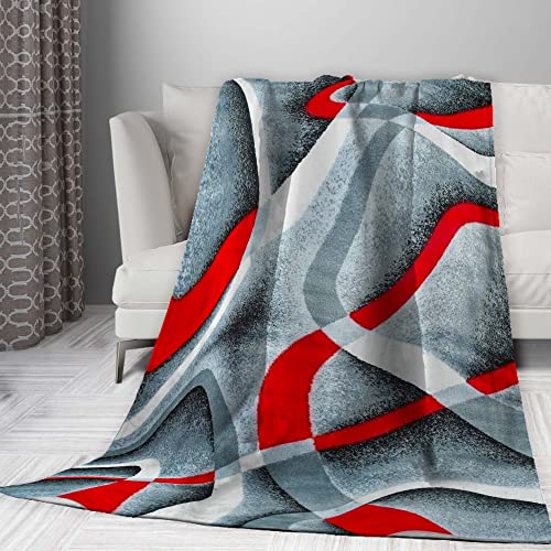 Jreergy Flannel Fleece Blanket - Gray Black Red White Swirls Throw Blanket for Bedroom Couch Travelling,Comfortable All Season Air Conditioning Blanket for Adult Chidern 50"x40"