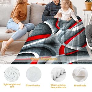 Jreergy Flannel Fleece Blanket - Gray Black Red White Swirls Throw Blanket for Bedroom Couch Travelling,Comfortable All Season Air Conditioning Blanket for Adult Chidern 50"x40"