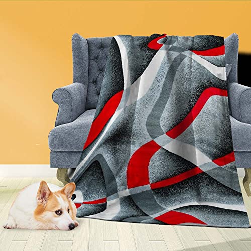 Jreergy Flannel Fleece Blanket - Gray Black Red White Swirls Throw Blanket for Bedroom Couch Travelling,Comfortable All Season Air Conditioning Blanket for Adult Chidern 50"x40"