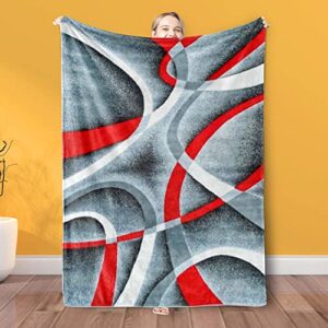 Jreergy Flannel Fleece Blanket - Gray Black Red White Swirls Throw Blanket for Bedroom Couch Travelling,Comfortable All Season Air Conditioning Blanket for Adult Chidern 50"x40"