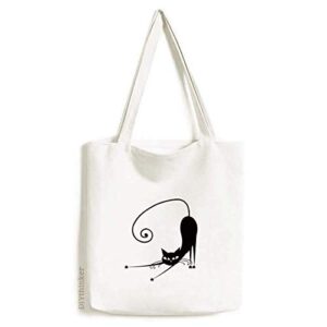 stretch black cat halloween animal art outline tote canvas bag shopping satchel casual handbag