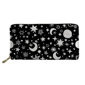 nrbeawd star moon print ladies wallet women coin purse clutch zip long pu leather handbag