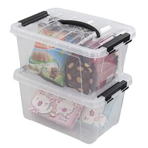 jandson 6 pack small plastic storage bin with lid, 6 quart latching storage box, clear