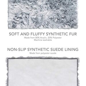 PG Synthetic Fur Rug, with Non-Slip Suede Lining, Super Soft and Fluffy (3' x 5', White and Gray)