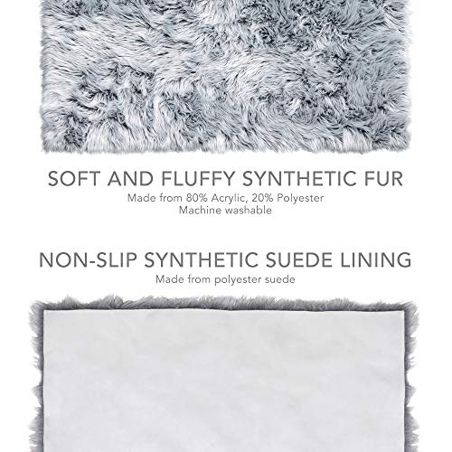 PG Synthetic Fur Rug, with Non-Slip Suede Lining, Super Soft and Fluffy (3' x 5', White and Gray)