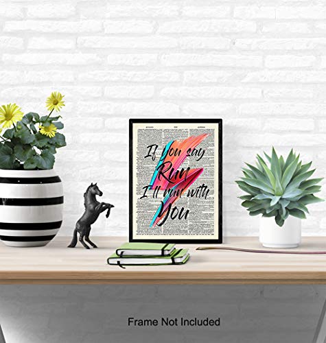 David Bowie Wall Art Decor Poster - 8x10 Cool Unique Gift for Women, Men, Ziggy Stardust, 80s Music, Punk Rock Fan - Dictionary Print, Home Decoration for Bedroom, Bathroom, Living Room