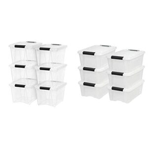 iris usa, inc. tb-17 stack & pull box, 19 quart, clear, 6 pack tb-42 12 quart stack & pull box, multi-purpose storage bin, 6 pack, pearl