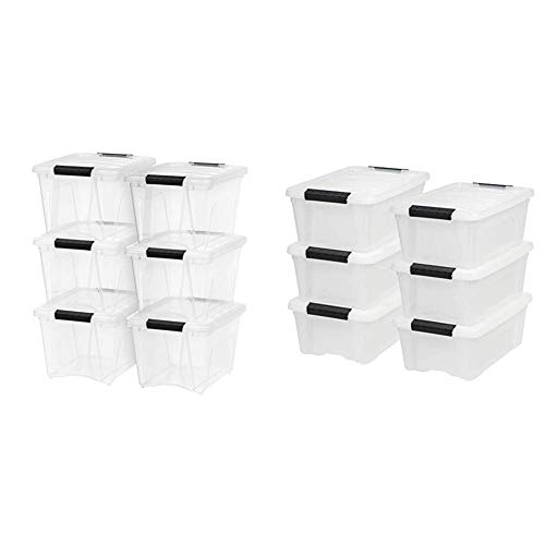 IRIS USA, Inc. TB-17 Stack & Pull Box, 19 Quart, Clear, 6 Pack TB-42 12 Quart Stack & Pull Box, Multi-Purpose Storage Bin, 6 Pack, Pearl