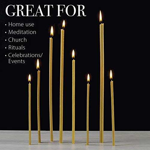 Danilovo Pure Beeswax Candles - No-Drip, Smoke-Less, Tall, Thin Taper Candles – Decorative Candles for Church Prayer, Decor or Birthday Candles – Honey Scented Candles – 6.3”x0.2” (Yellow, 50pcs)