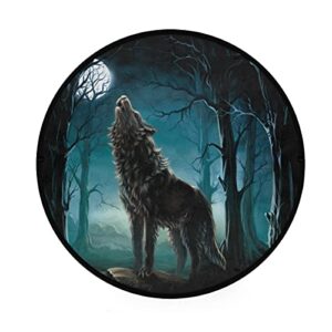 alaza animal wolf in the dark round area rug non-slip floor mat for dorm bedroom living room home decor 3ft diameter