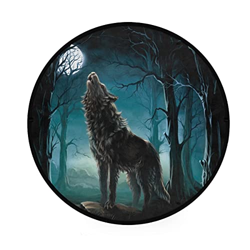 ALAZA Animal Wolf in The Dark Round Area Rug Non-Slip Floor Mat for Dorm Bedroom Living Room Home Decor 3ft Diameter