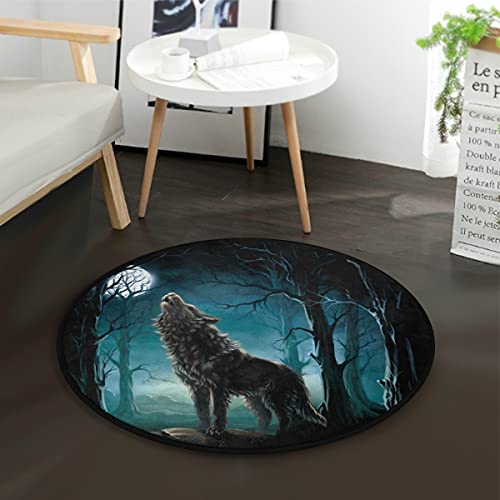 ALAZA Animal Wolf in The Dark Round Area Rug Non-Slip Floor Mat for Dorm Bedroom Living Room Home Decor 3ft Diameter