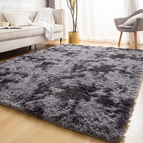 YOBATH Fluffy Shag Area Rugs 5x7 for Living Room Bedroom, Soft Fuzzy Shaggy Carpet Rugs for Girls Boys Kids Indoor Floor Nursery Home Decor, Dark Grey