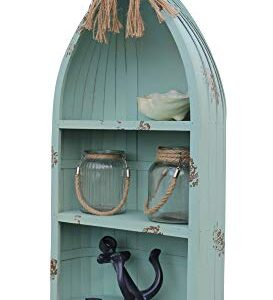 Contemporary Home Living 34.25" Teal Blue Handcrafted Canoe Shelf with Rope