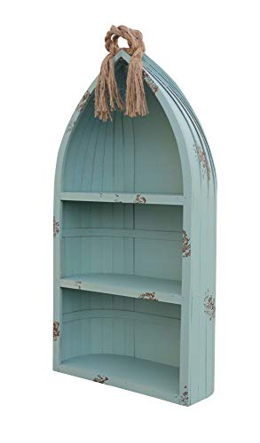 Contemporary Home Living 34.25" Teal Blue Handcrafted Canoe Shelf with Rope