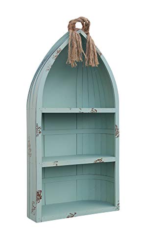 Contemporary Home Living 34.25" Teal Blue Handcrafted Canoe Shelf with Rope