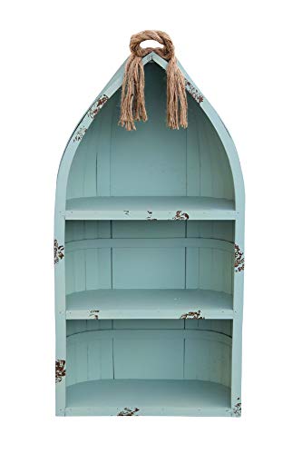 Contemporary Home Living 34.25" Teal Blue Handcrafted Canoe Shelf with Rope