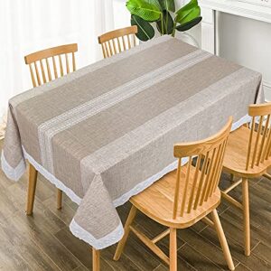 jucfhy vinyl tablecloth with flannel backing,plastic waterproof rectangle tablecloths,flannel backed table cloth for camping dining indoor & outdoor,durable table cover(brown stripes,52 x 72 inch)